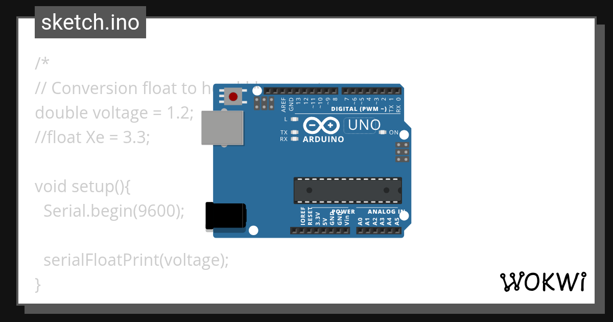 Conversion float to hex Copy - Wokwi ESP32, STM32, Arduino Simulator