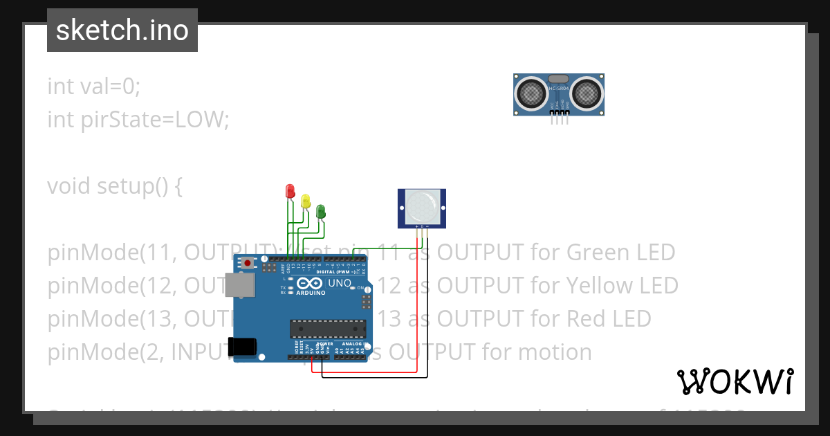 TRAFFIC LIGHT USING DISTANCE SENSOR Copy (3) - Wokwi ESP32, STM32, Arduino Simulator