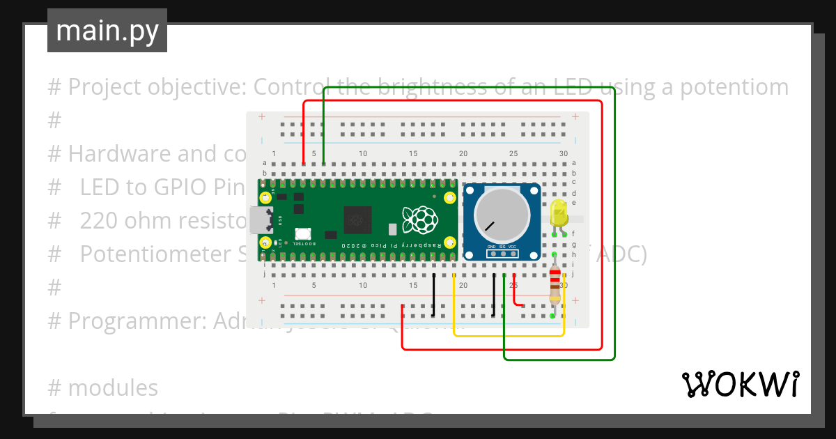 Raspberry Pi Pico LED brightness using Pot Copy - Wokwi ESP32, STM32, Arduino Simulator