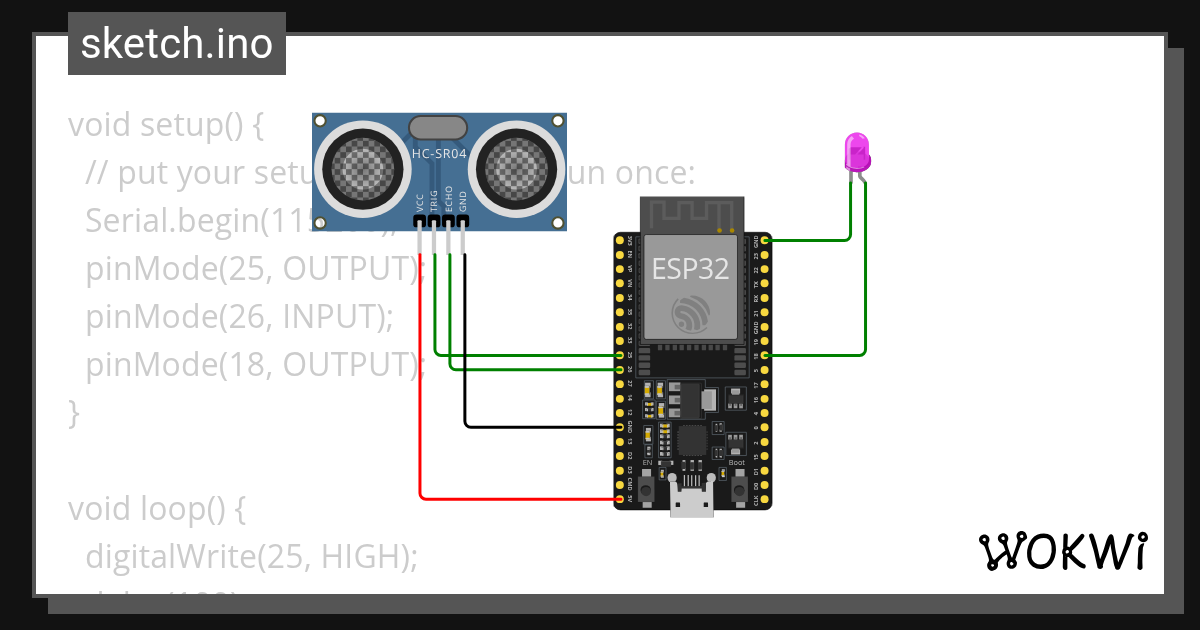 ultra sonic sound led - Wokwi ESP32, STM32, Arduino Simulator