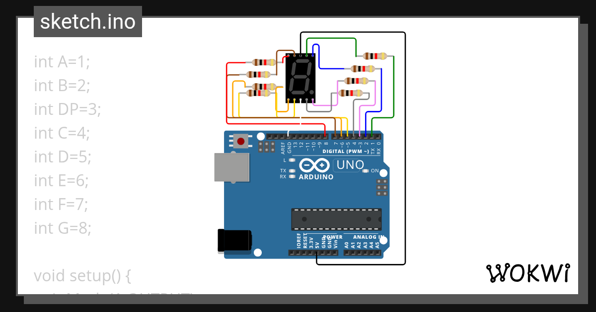 7 segment display - Wokwi ESP32, STM32, Arduino Simulator