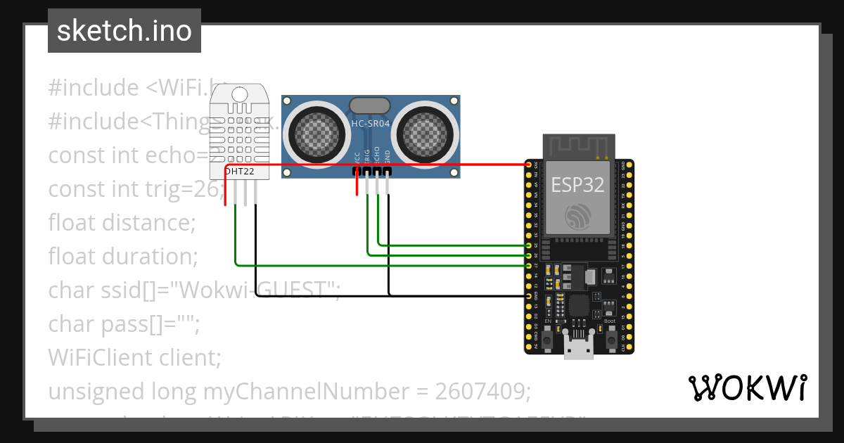 distance,temperature,humidity - Wokwi ESP32, STM32, Arduino Simulator