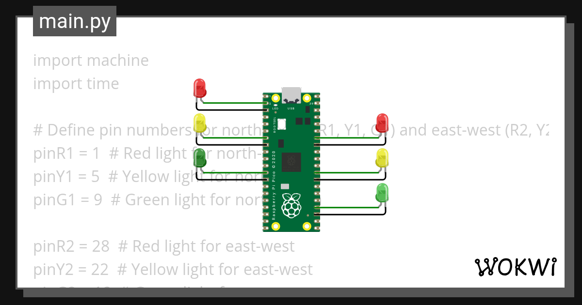 TRAFFIC LIGHT (PICO) - Wokwi ESP32, STM32, Arduino Simulator