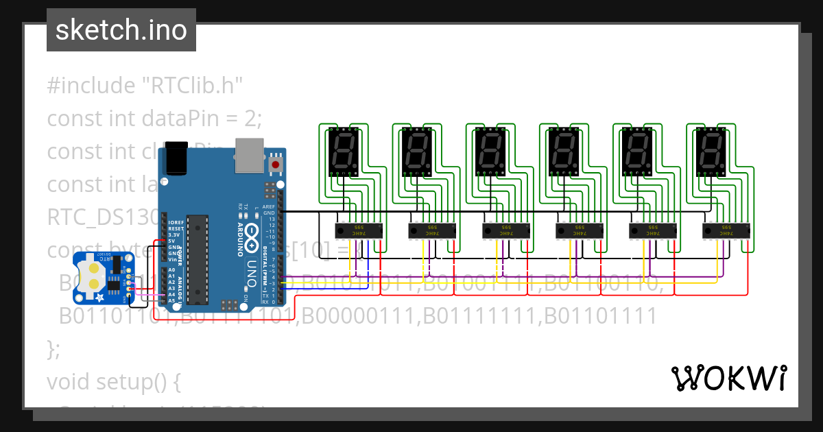 7segment 74hc595 ds1307 - Wokwi ESP32, STM32, Arduino Simulator
