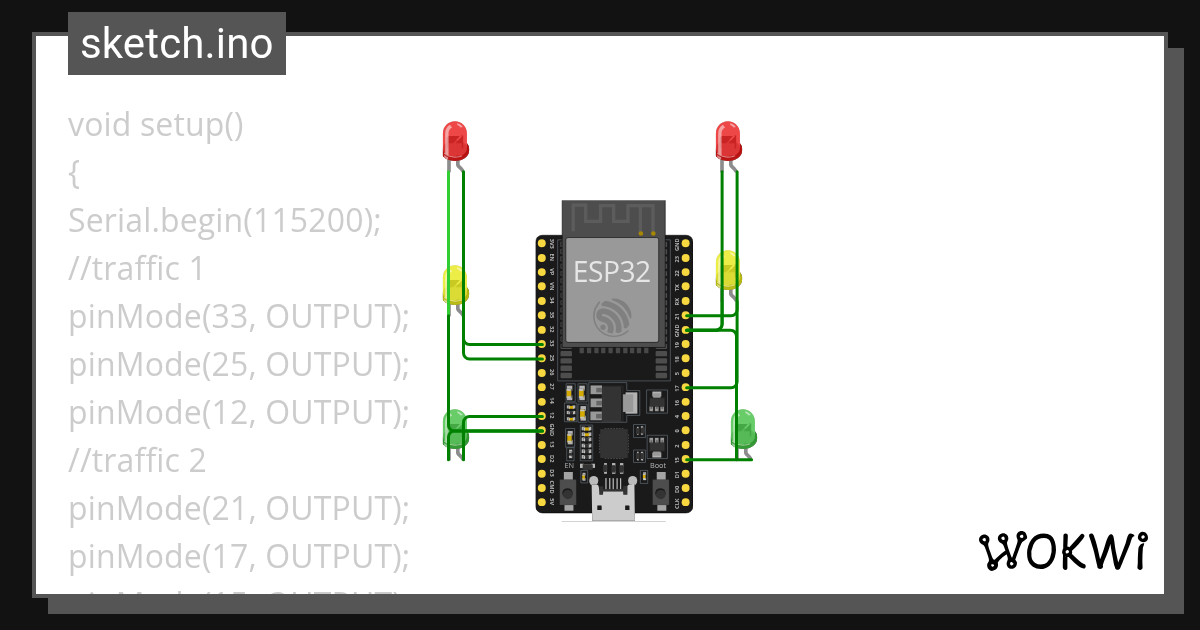 Series traffic light - Wokwi ESP32, STM32, Arduino Simulator