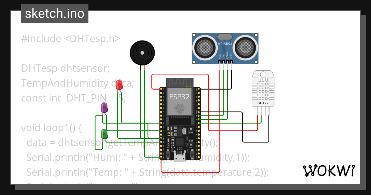ultrasonic with three led - Wokwi ESP32, STM32, Arduino Simulator