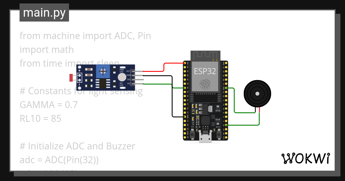 light to sound - ADC DAC L4M1W4 - Wokwi ESP32, STM32, Arduino Simulator