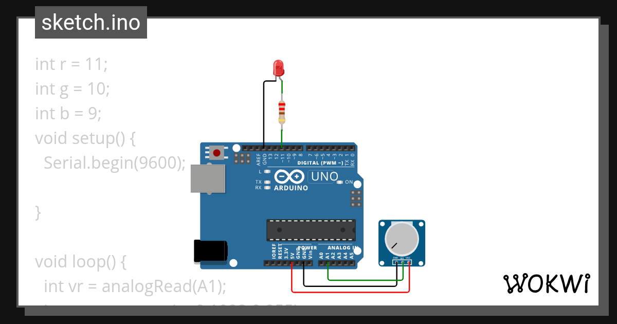 ควบคุมความสว่าง LED ด้วย VR - Wokwi ESP32, STM32, Arduino Simulator