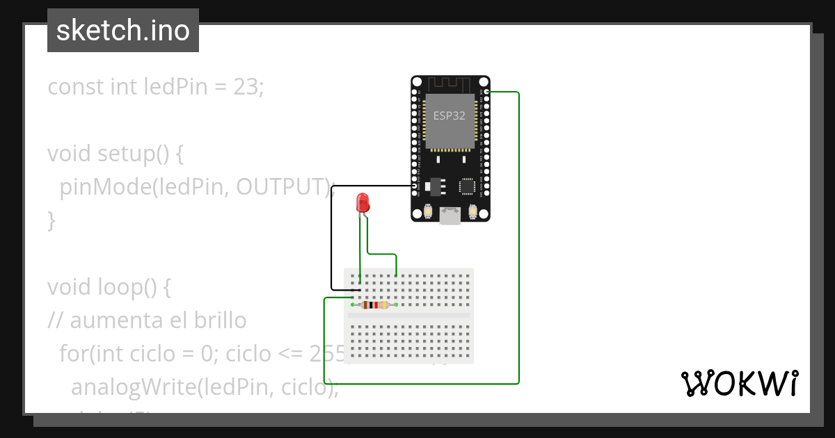 aumentar o disminuir un led - Wokwi ESP32, STM32, Arduino Simulator