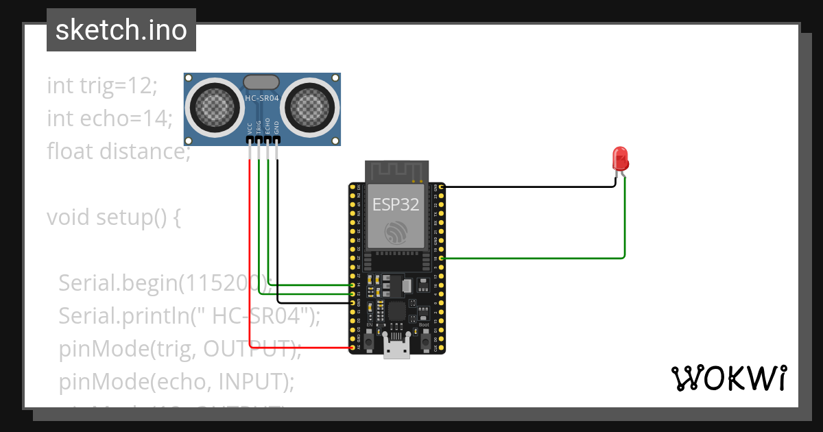 Ultrasonic 1 Led Light Wokwi Esp32 Stm32 Arduino Simulator 