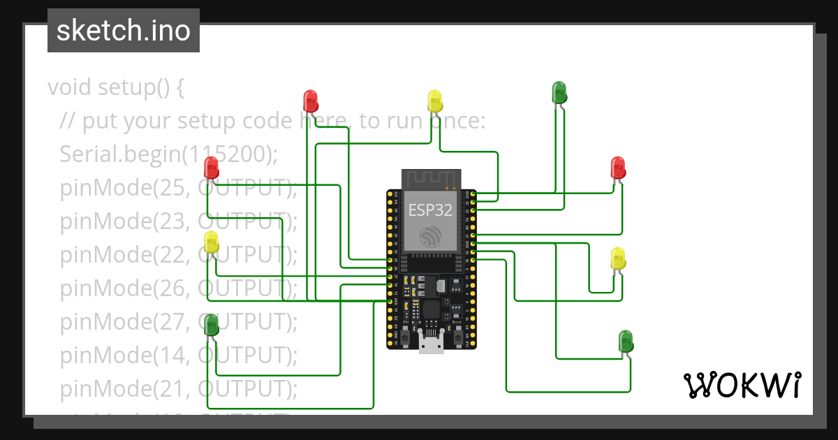 3 way traffic - Wokwi ESP32, STM32, Arduino Simulator