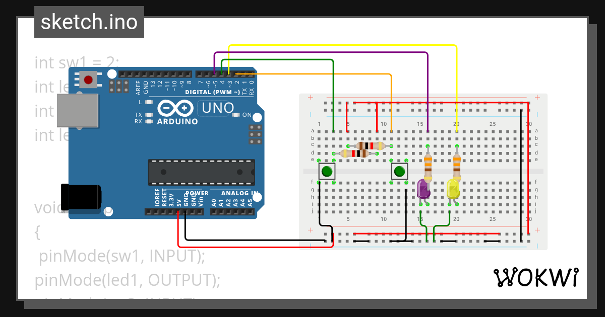 สวิตกดติดปล่อยดับ 2ปุ่ม Wokwi Esp32 Stm32 Arduino Simulator 0142