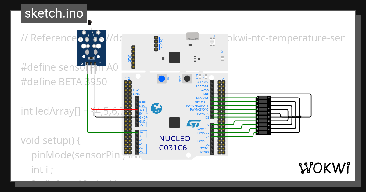 Temperature LED Bargraph - Template Copy - Wokwi ESP32, STM32, Arduino Simulator