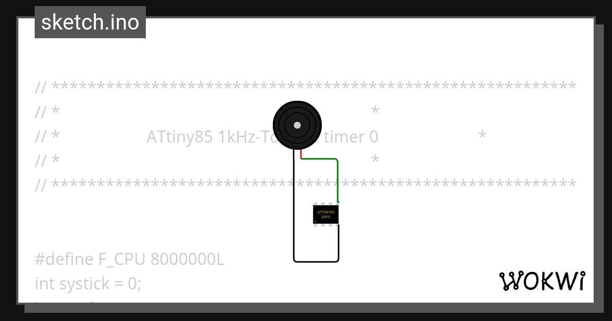 attiny 85 1kHz-Ton mit timer0 1 - Wokwi ESP32, STM32, Arduino Simulator