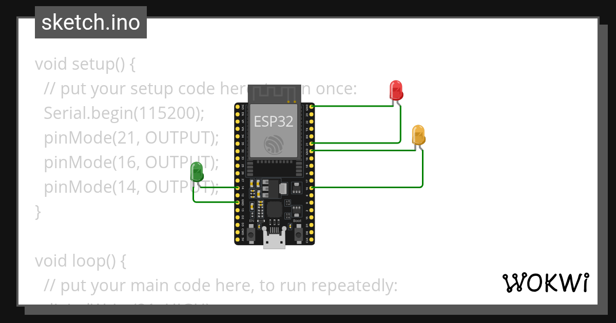 traffic line practice 1 - Wokwi ESP32, STM32, Arduino Simulator