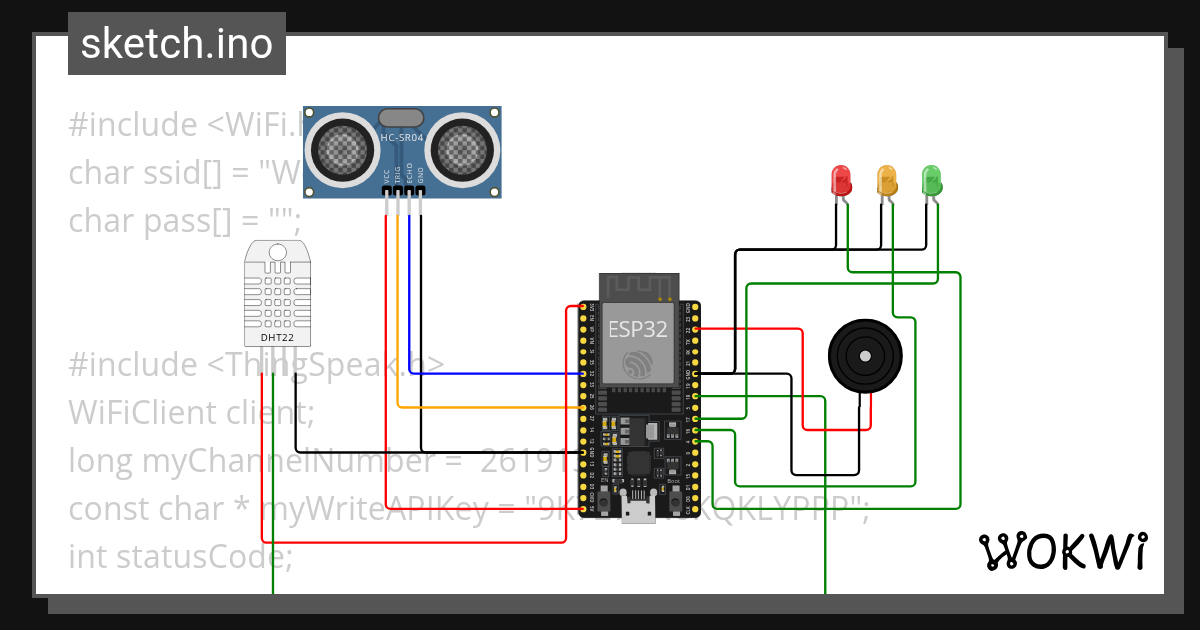 Thingspeak distance - Wokwi ESP32, STM32, Arduino Simulator