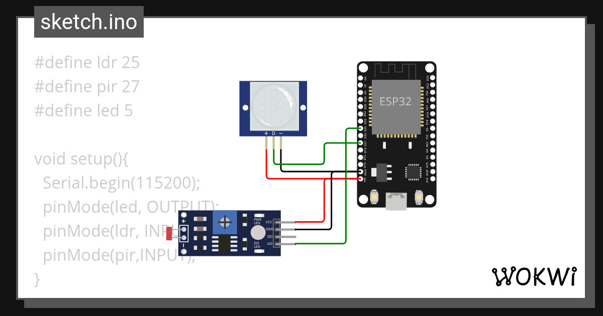 Sensor LDR - Potenciômetro e PIR Copy - Wokwi ESP32, STM32, Arduino Simulator