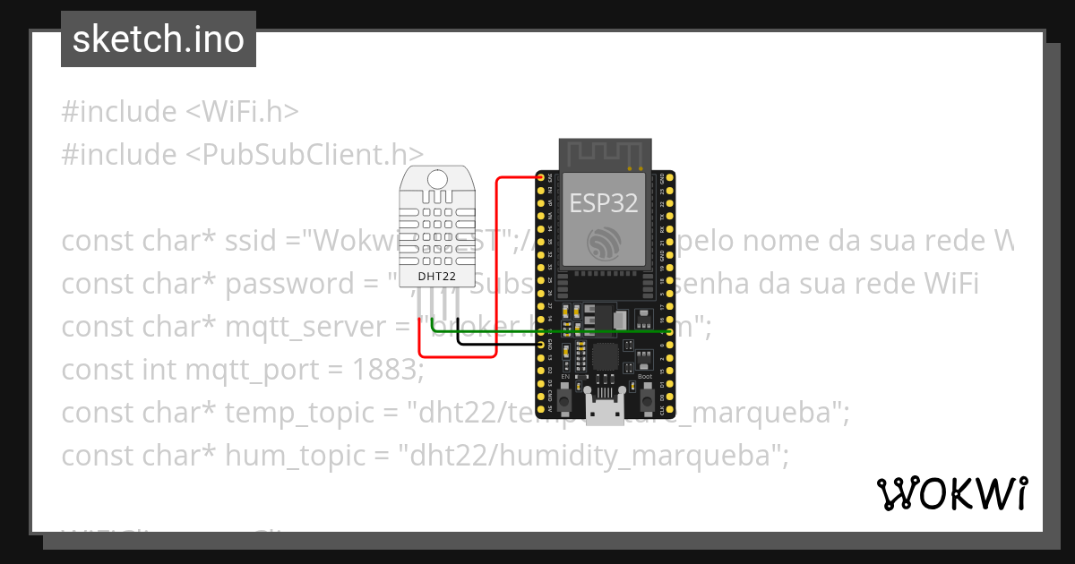 Código para Receber Dados de Temperatura e Umidade via MQTT - Wokwi ESP32, STM32, Arduino Simulator