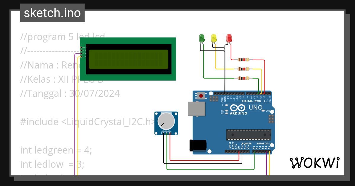 project 05 potensio LED LCD - Wokwi ESP32, STM32, Arduino Simulator
