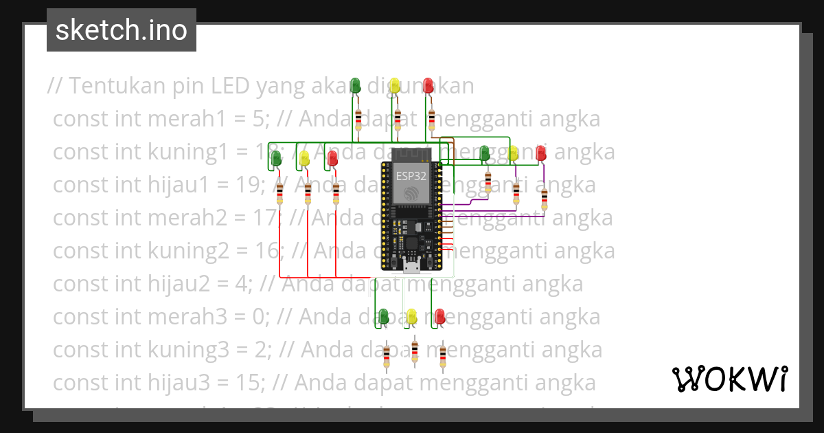 LED MAHRUF DARMAWAN AFFRIYADI 12 LAMPU - Wokwi ESP32, STM32, Arduino Simulator