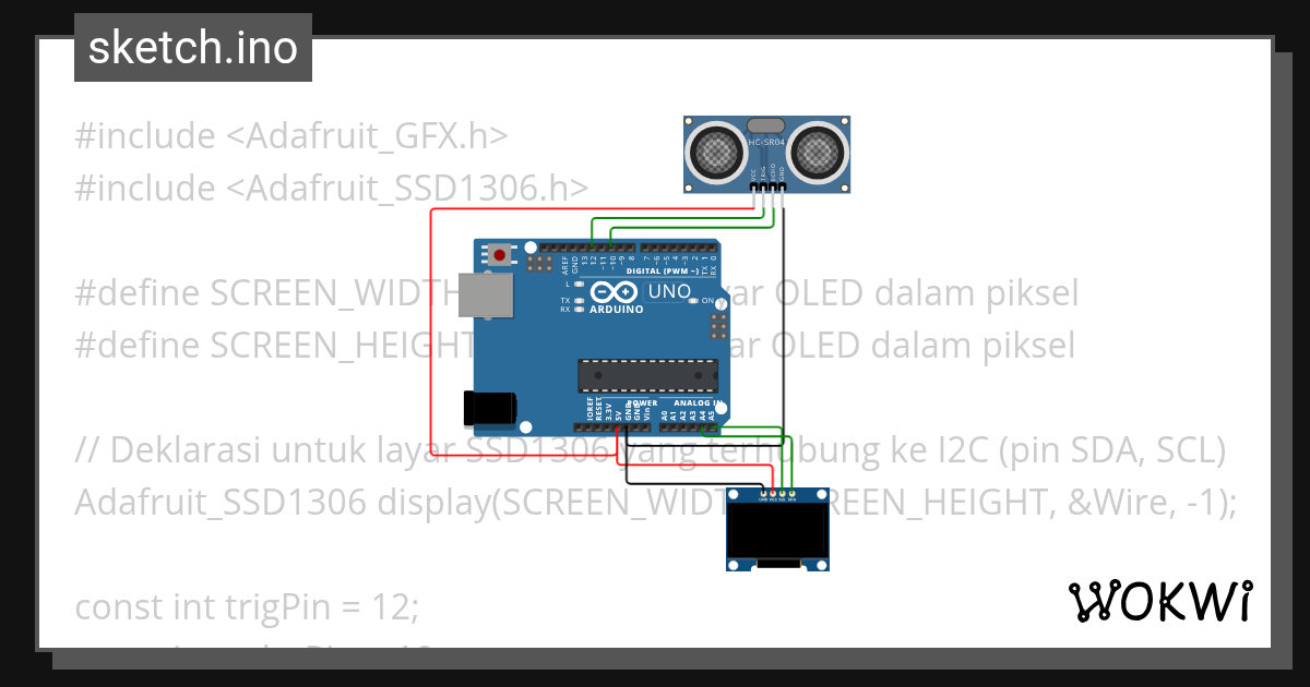 ULTRASONIC CENCOR WITH OLED DISPLAY - Wokwi ESP32, STM32, Arduino Simulator