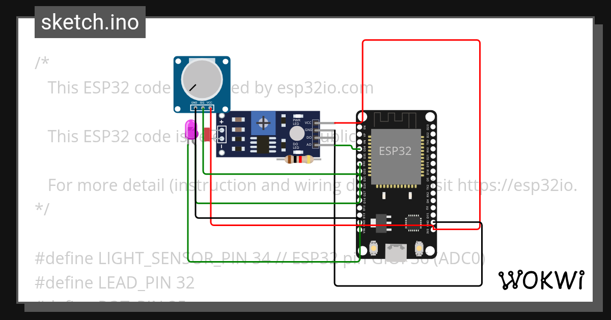 LDR SENSOR WITH ESP32 Copy - Wokwi ESP32, STM32, Arduino Simulator