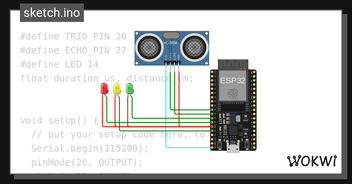 Ultrasonic Led Wokwi Esp32 Stm32 Arduino Simulator