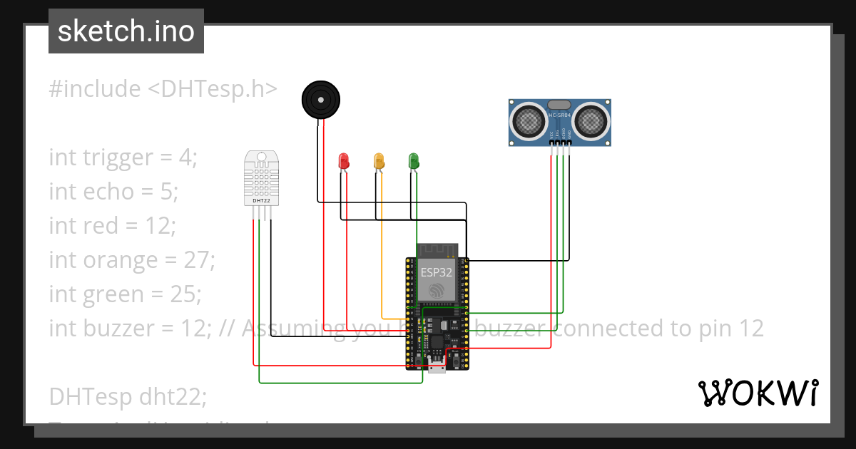 DHT22 AND ULTRASONIC SENSOR 3 - Wokwi ESP32, STM32, Arduino Simulator