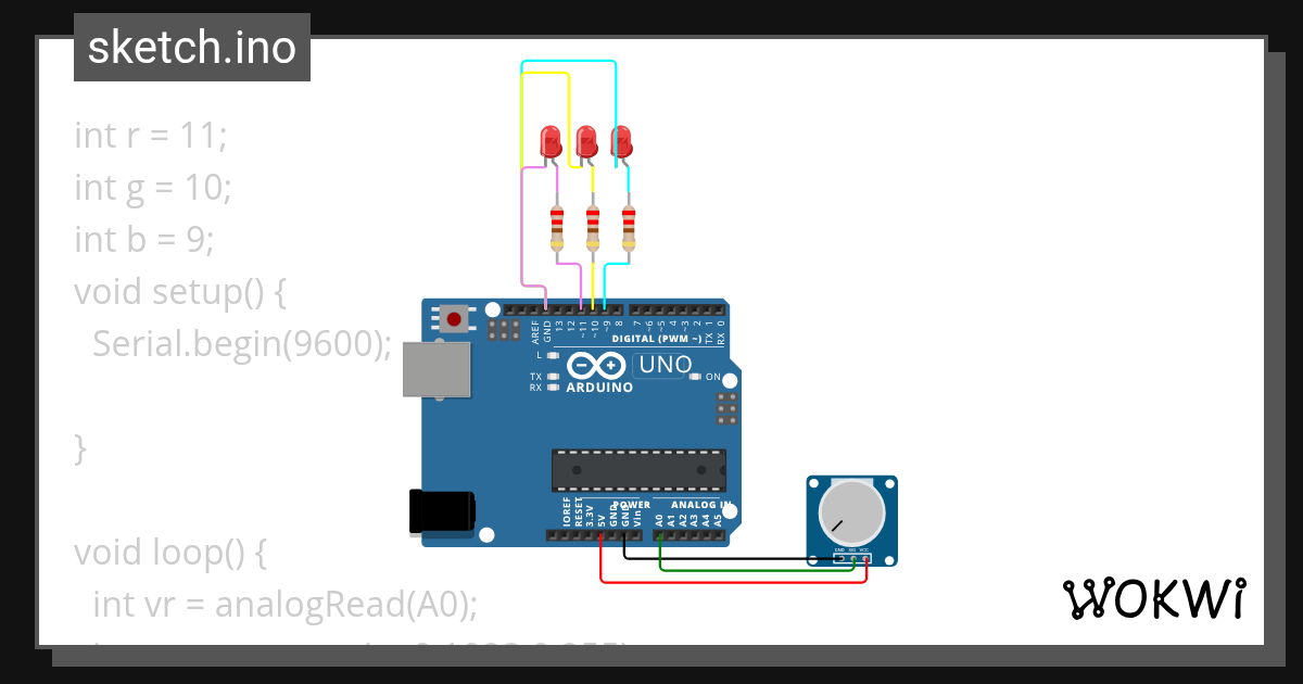 3.ควบคุมหลาย LED ด้วย VR ไล่ระดับ - Wokwi ESP32, STM32, Arduino Simulator