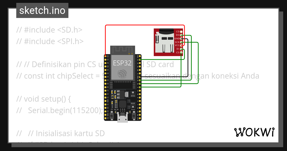 SD Card Trial - Wokwi ESP32, STM32, Arduino Simulator