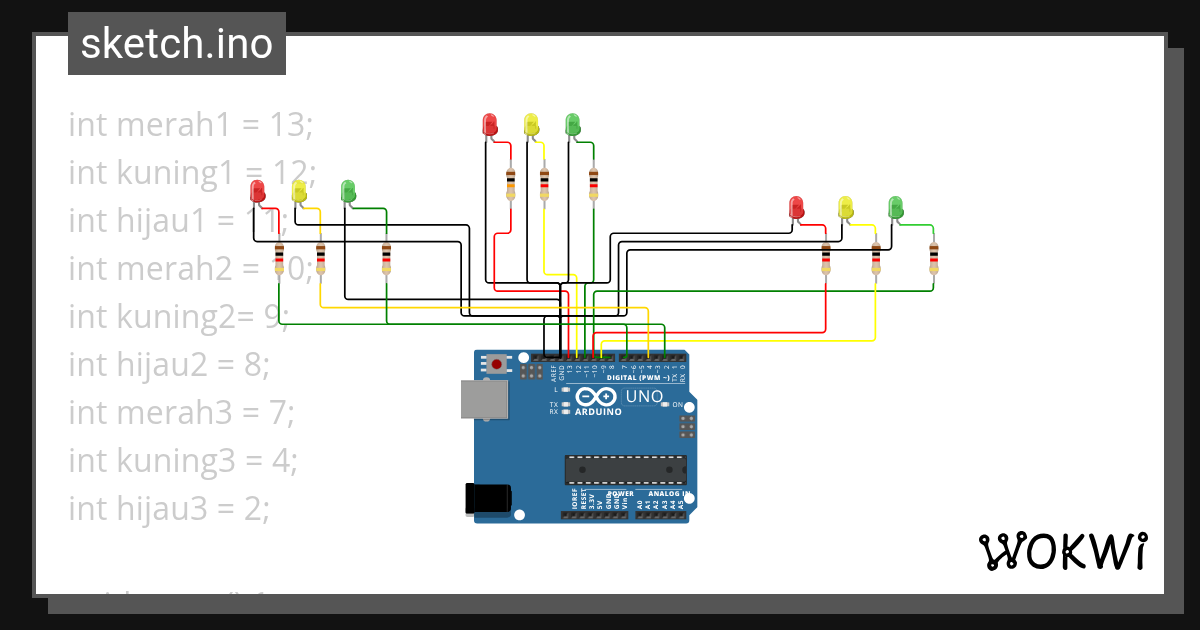 Trafik Light Pertigaan 13JUJUG GUNARTO XII-G - Wokwi ESP32, STM32, Arduino Simulator