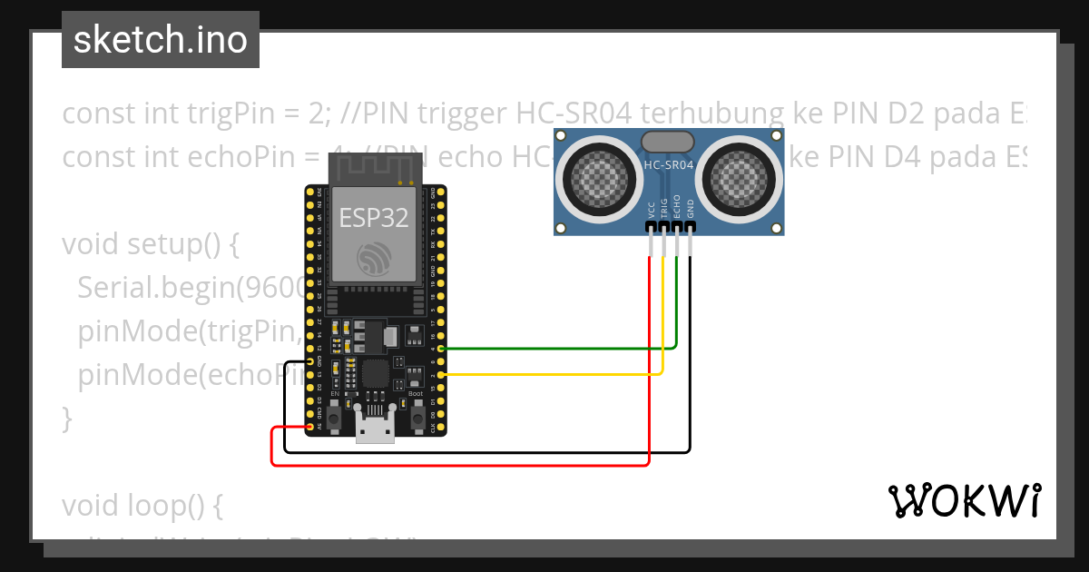 HC-SR04 : AFRIANDO AYUNDA - Wokwi ESP32, STM32, Arduino Simulator