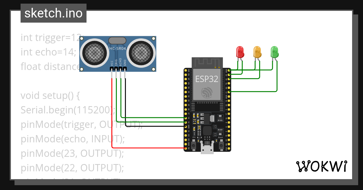 DISTANCE SENSOR 3date - Wokwi ESP32, STM32, Arduino Simulator