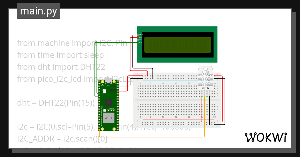 Rasp_DHT22_LCD_Libs - Wokwi ESP32, STM32, Arduino Simulator
