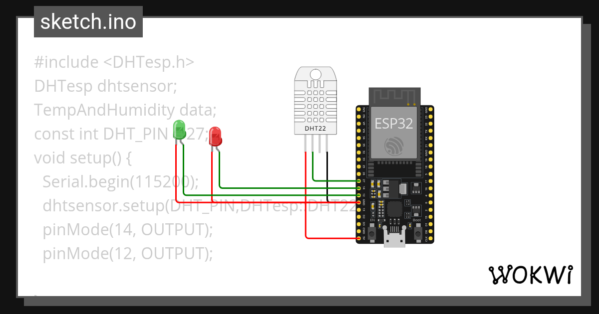 DHT22 with LED - Wokwi ESP32, STM32, Arduino Simulator