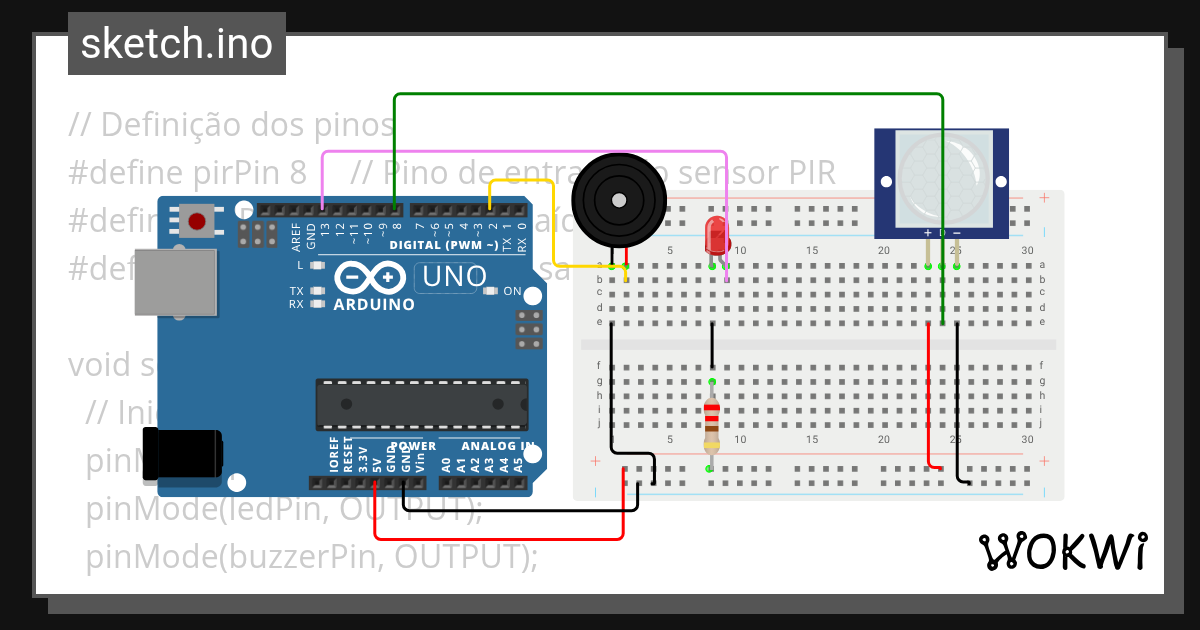 Sensor Pir Buzzer E Led Wokwi Esp32 Stm32 Arduino Simulator