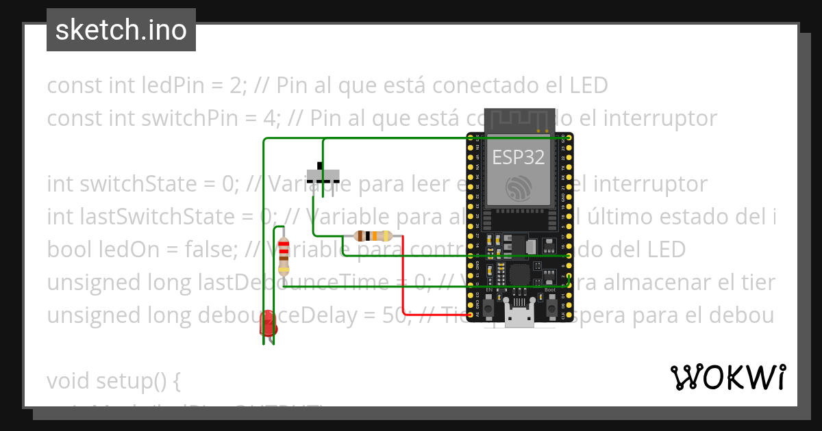 led con interruptor - Wokwi ESP32, STM32, Arduino Simulator
