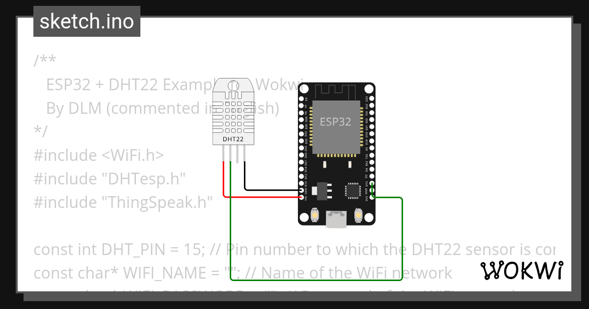 ESP32 + DHT22 + Thingspeak - English comments Copy - Wokwi ESP32, STM32, Arduino Simulator