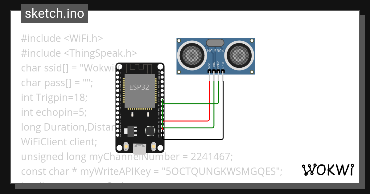 thingspeak ultrasonic - Wokwi ESP32, STM32, Arduino Simulator