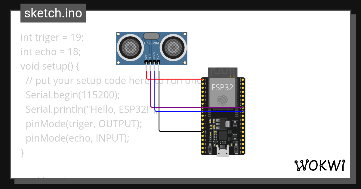 ultrasonic sensor only - Wokwi ESP32, STM32, Arduino Simulator