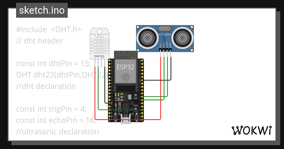 Ultrasonic And Dht Sensor Wokwi Esp32 Stm32 Arduino Simulator