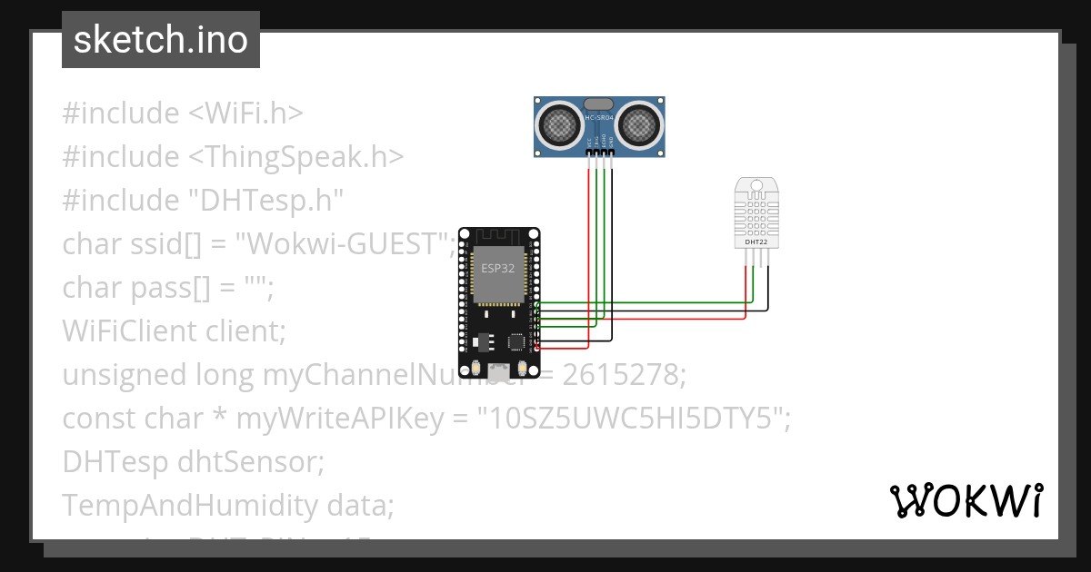 ESP FDP IOT DHT ,Ultrasonic to Cloud - Wokwi ESP32, STM32, Arduino Simulator