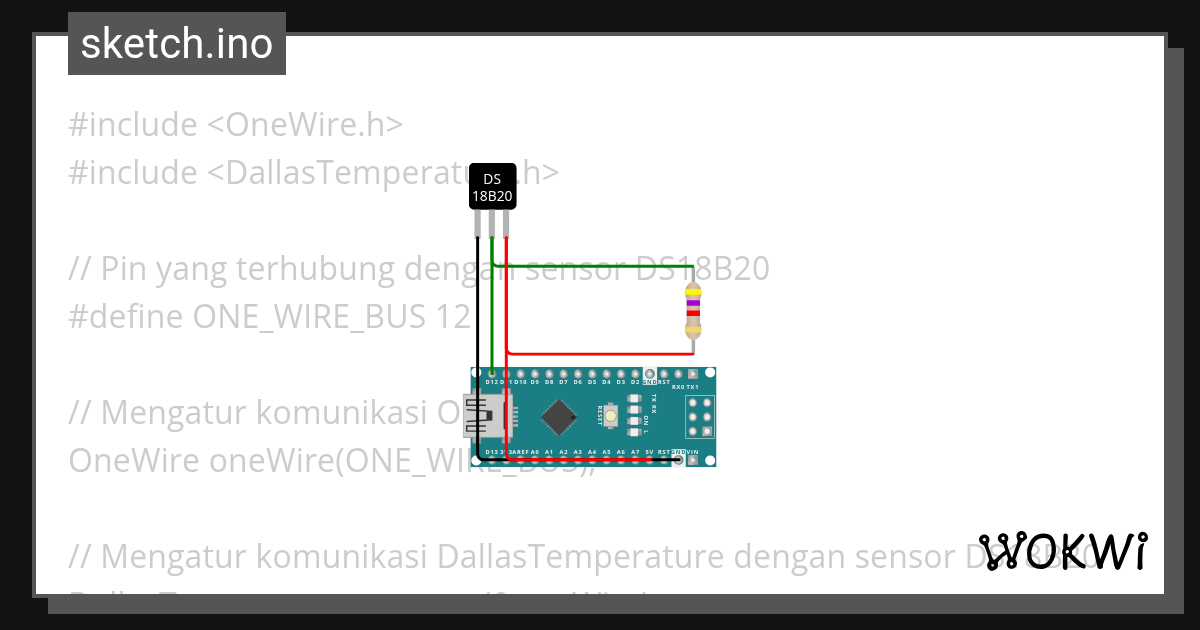 SENSOR DS1820B MENGUKUR SUHU TEMPERATUR - 23533736 Vika Nor Azizah - Wokwi ESP32, STM32, Arduino ...