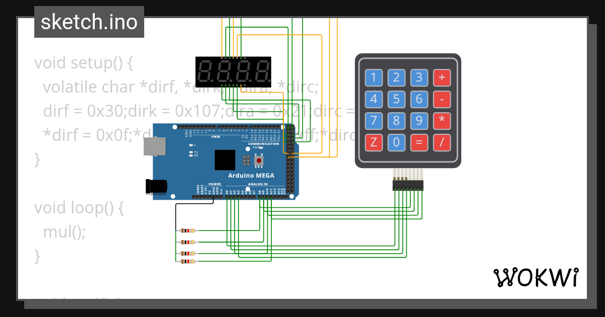 Perform any digit Multiplication. If the total exceeds 9999 then display “EEEE”. - Wokwi ESP32 ...