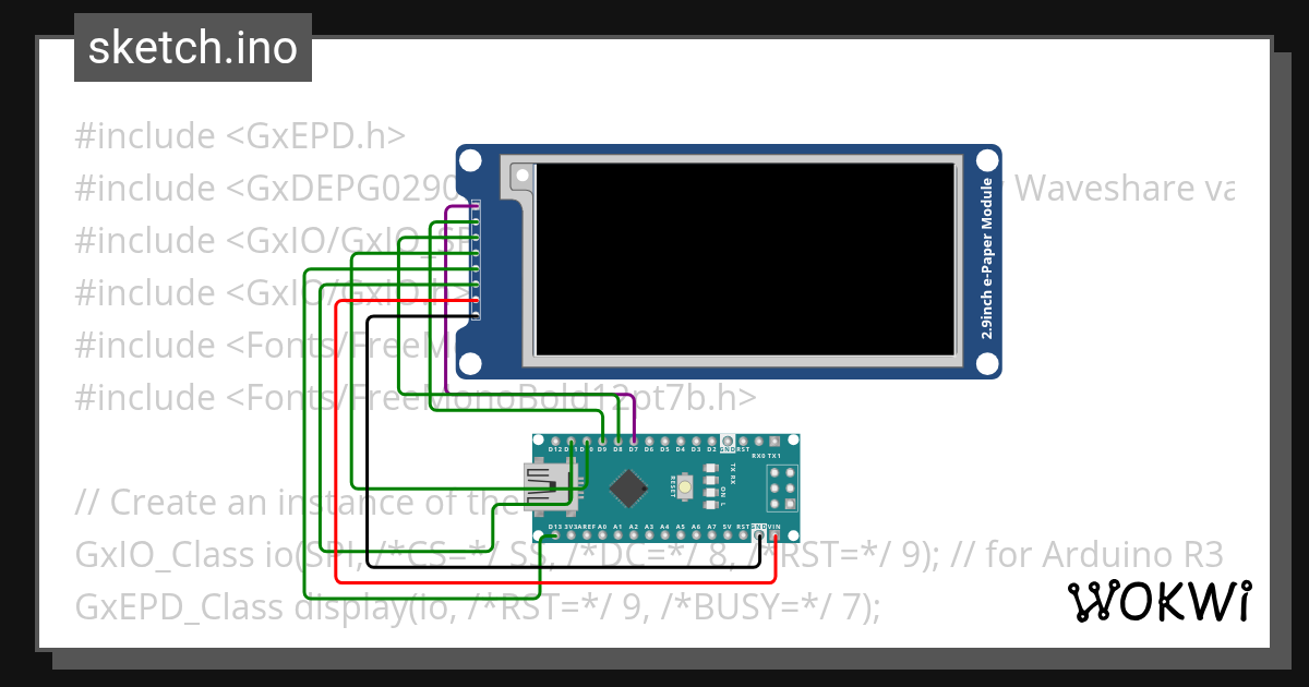 epaper display 2.9" text on each line Copy - Wokwi ESP32, STM32, Arduino Simulator