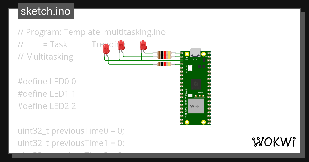 Pi-Pico-LED Mutitask 2 - Wokwi ESP32, STM32, Arduino Simulator