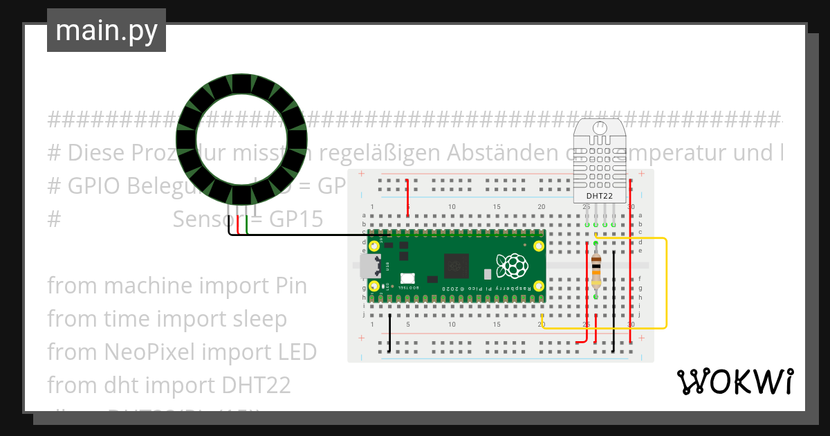 Raspberry Pi Pico Feuchtigkeits und Temp messungen - Wokwi ESP32, STM32, Arduino Simulator