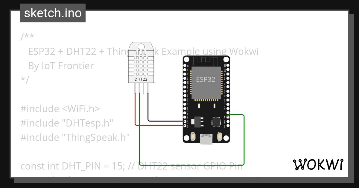 ESP32 + DHT22 + Thingspeak - Wokwi ESP32, STM32, Arduino Simulator