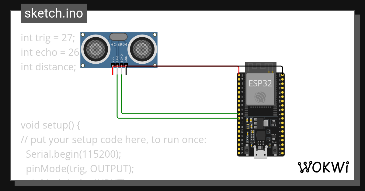 ultrasonic sensor project - Wokwi ESP32, STM32, Arduino Simulator