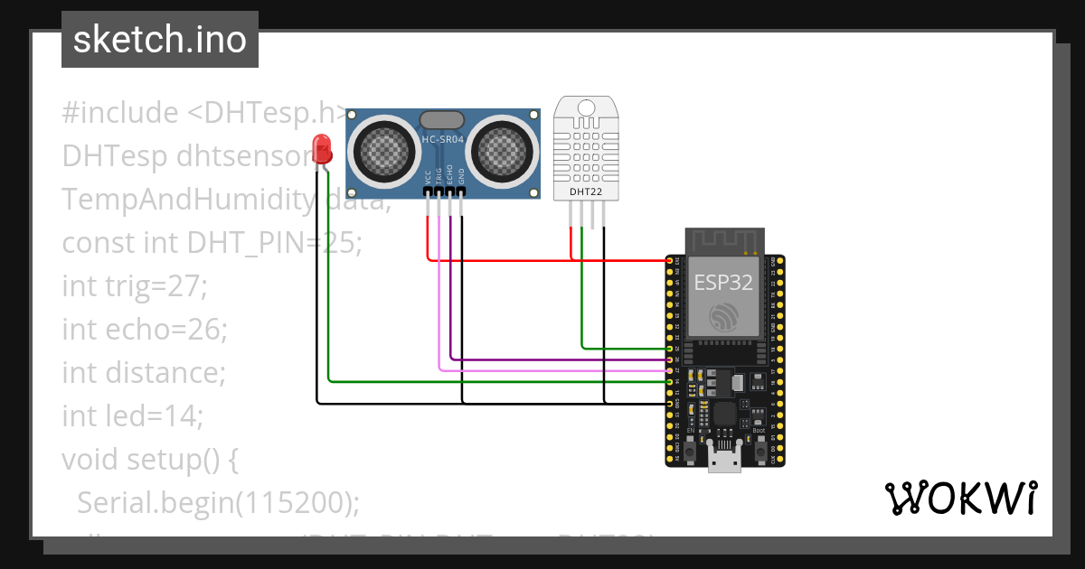DHT integerate ultrasonic - Wokwi ESP32, STM32, Arduino Simulator
